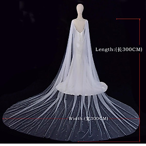 Wedding Shawl Pearls and Rhinestone Capes Soft Tulle Bridal Scarf Evening Shawl Wedding Wraps (Off whtie)