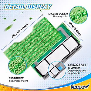 KEEPOW Reusable Mop Pads Refills, Vacmop Replacement Pads Compatible with Shark Vac Mop VM252 VM200 VC205 VM250 /QM250 VM190 VM200P12, Hardwood Floor Mop Pad with Upgraded Dirt Chamber (1+2+3 Pads)