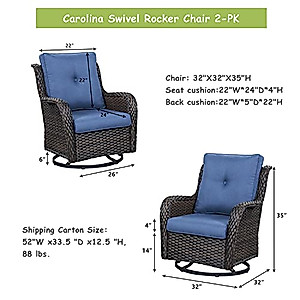 Rilyson Wicker Rocking Chair Swivel Chairs - 2 Piece Rocker Patio Chairs Set Rattan Rocking Chair for Outdoor Porch Deck Garden Backyard (Brown/Blue)
