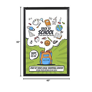 M&T Displays Portable Snap Poster Frame 40x60 Inch Black 1.77" Aluminum Profile Front Loading Wall Mounting Photo Picture Document Certificate Sign Holder Mitered Corner Anti Glare Cover