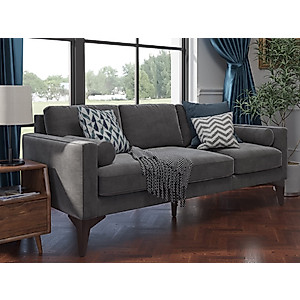 YESHOMY Rivet Mid-Century Upholstered Modern Sofa Couch No Assembly Required Loveseat with Sturdy Wooden Feet, 77" W, Dark Gray Without Shaded Velvet