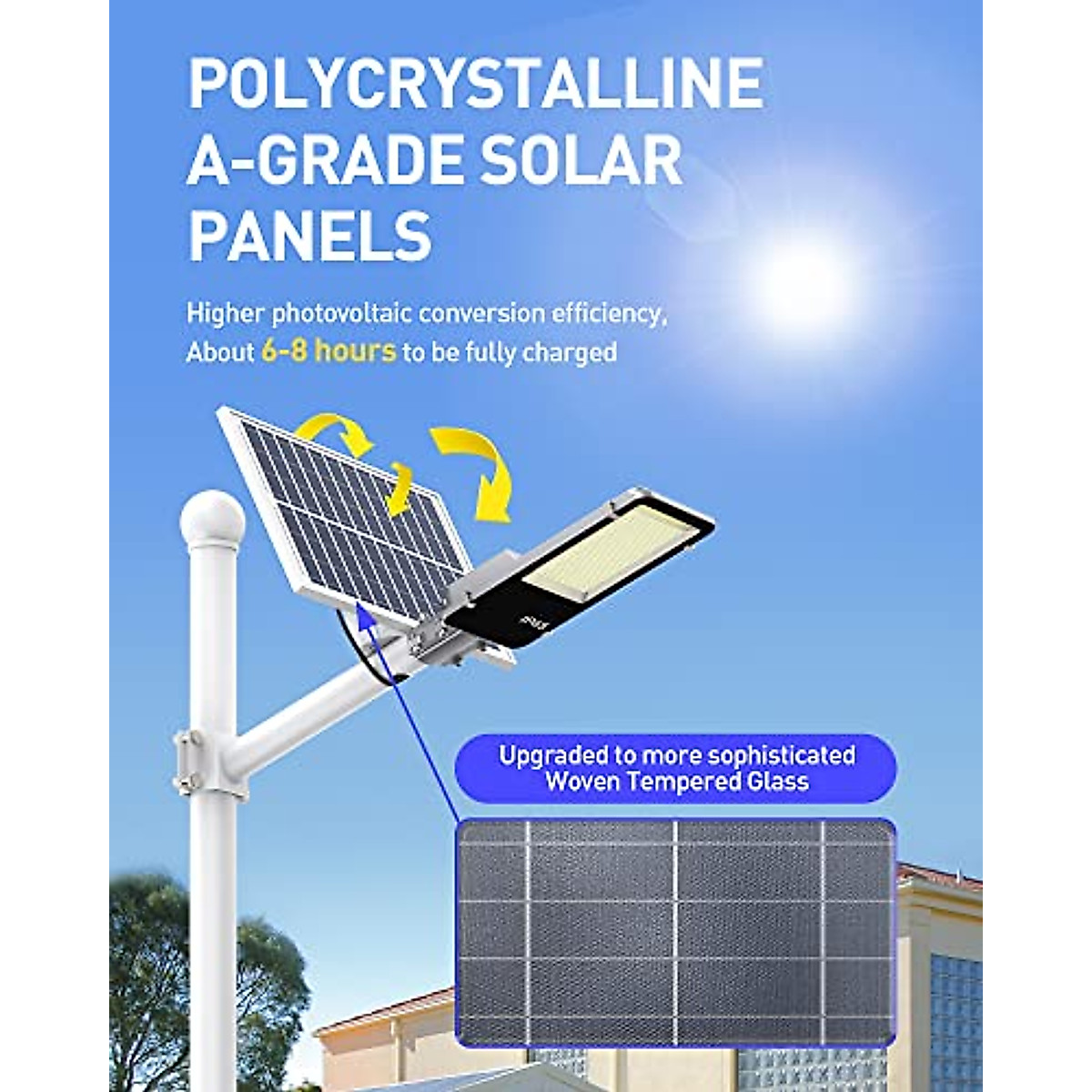 A-ZONE 800W Solar Street Lights Outdoor, 50000LM High Brightness Dusk to Dawn LED Lamp, Street Solar Lights, with Remote Control, IP65 Waterproof for Parking Lot, Yard, Garden, Patio, Stadium