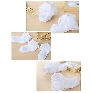 5 Pack of Girls White Lace Ruffle Socks Cotton Baby, M(3-6T)
