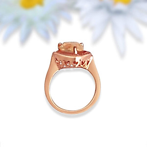 Halo Teardrop Pear Simulated Morganite Bridal Ring Rose Tone Plated 925 Sterling Silver, Size-6