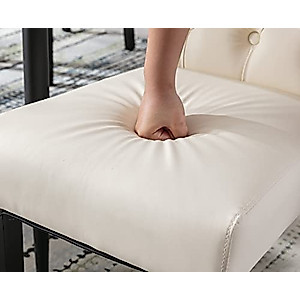 Kmax Leather Dining Chairs Button Tufted Diner Chairs Classic Upholstered Chairs with Wood Legs for Kitchen Dining Room Restaurant Set of 2, Cream