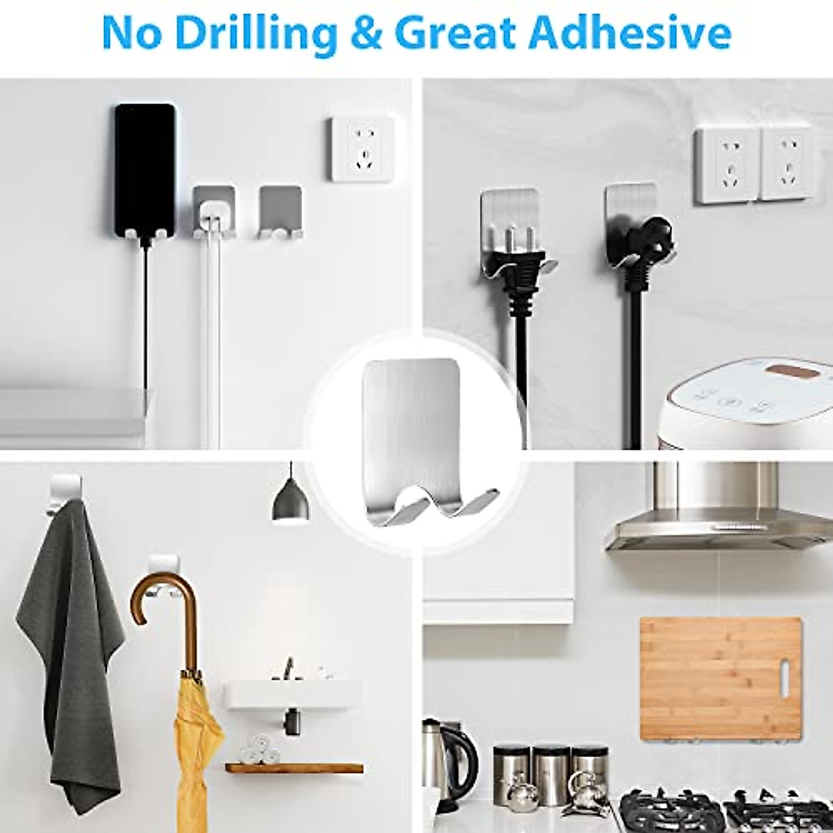 Razor Holder for Shower, 6PCS Premium Shower Razor Holder, 304 Stainless Steel Razor Holder for Shower Wall, Self Adhesive Shower Hooks for Kitchen Bathroom, Shaver Holder Hanger for Loofah Towel Robe