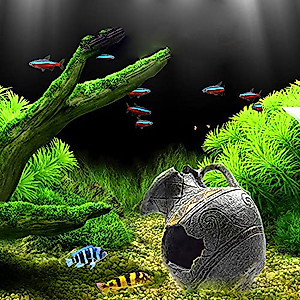BCSIUHD Aquarium Decorations - Fish Tank cave Decorative Accessories Resin Classical Clay Pot Spacious Hiding Place for Betta Fish, Shrimp, Cichlid Rest Play Entertainment breeding