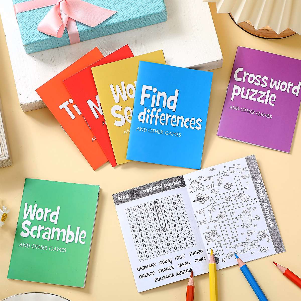 Hungdao 48 Pcs Mini Activity Books for Boys and Girls, Fun and Games, Challenging Activities Include Mazes, Word Scramble and More Bulk Gifts for Students Party Classroom