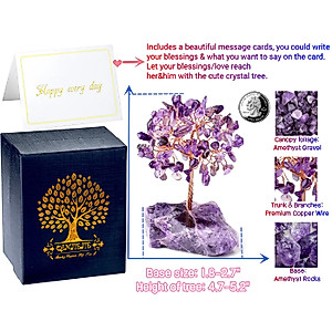 QINJIEJIE Amethyst Crystal Tree Crystals Healing Stones Reiki Natural Crystals Base Copper Wire Tree Life Spiritual Meditation Energy Room Office Desk Decor Purple Gifts for Women Men