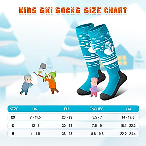 Pecube Kids Ski Socks 2 pairs Thermal Thick OTC Snow Socks for Boys Girls Toddler Skiing Snowboard Skating Winter Sports