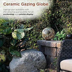 Alpine Corporation 10" Tall Indoor/Outdoor Glazed Ceramic Gazing Globe Yard Decoration