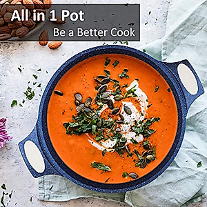 5QT Stock Pot with Lid - Nonstick Saucepan Cooking Pot Pasta Pot with USA Blue Gradient Granite Derived Coating, Heat-resisted Silicon Handle,PFOA&PFOS Free,Induction Compatible, Ideal Christmas Gift