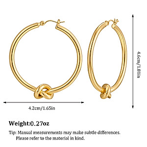 Large Gold Knot Hoop Earrings for Women Statement 18K Gold Hoop Earrings Lightweight Hoops Trendy Gold Hoops Fashion Jewelry