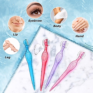 8 Pcs Small Eyebrow Razor for Women Portable Face Razors for Women Facial Hair Lip Trimmer Hair Shaving Removal Tool Dermaplaning Tool Eyebrow Shaver with Safety Cap for Makeup Face Care, 4 Colors