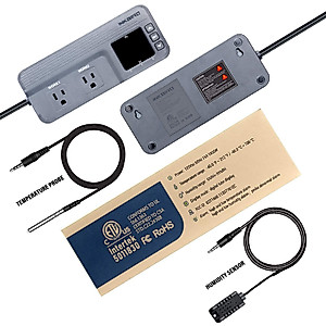 Inkbird ITC-608T Temperature and Humidity Controller 1800W ETL Listed AC Dual Stage Outlet Thermostat with Temperature and Humidity Sensor Mushroom Greenhouse Reptile