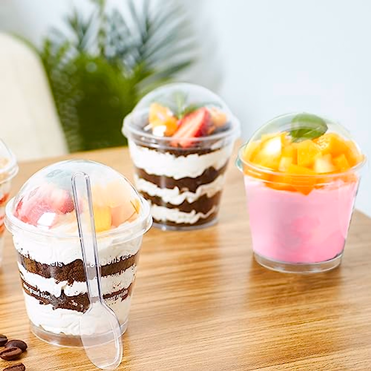 ALEXPRE 360 Pack 5oz 6oz Dessert Cups with Lids and Spoons, 3 Styles Clear Plastic Appetizer Cups Disposable Party Mini Parfait Cups for Serving Fruit Trifle Mousse Ice Cream and Pudding Dessert Cups