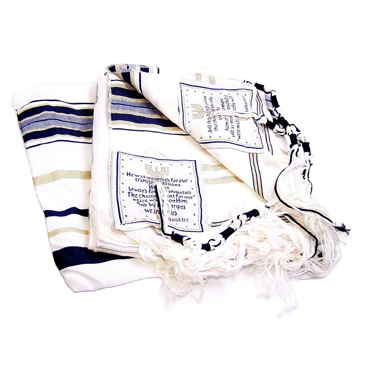 Holy Land Market Mens Messianic Shawl/Tallit - The Messiah Tallit Navy Blue/Gold