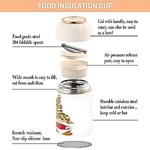 CUPADA Casual Leopard Gnomes Food Jar for Hot and Cold, Holiday Nordic Dwarfs Insulated Food Jars Vacuum 17OZ with Folding Spoon for Work Trip Picnic Camping