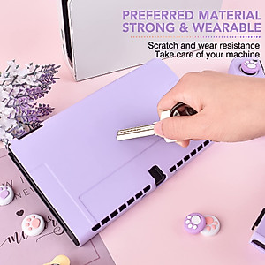 DLseego Switch OLED Protective Case Dockable Hard Shell Anti-Scratch Cover Joycon Accessory Skin with 6PCS Thumb Grips Caps and 2Pc Screen Protectors - Purple