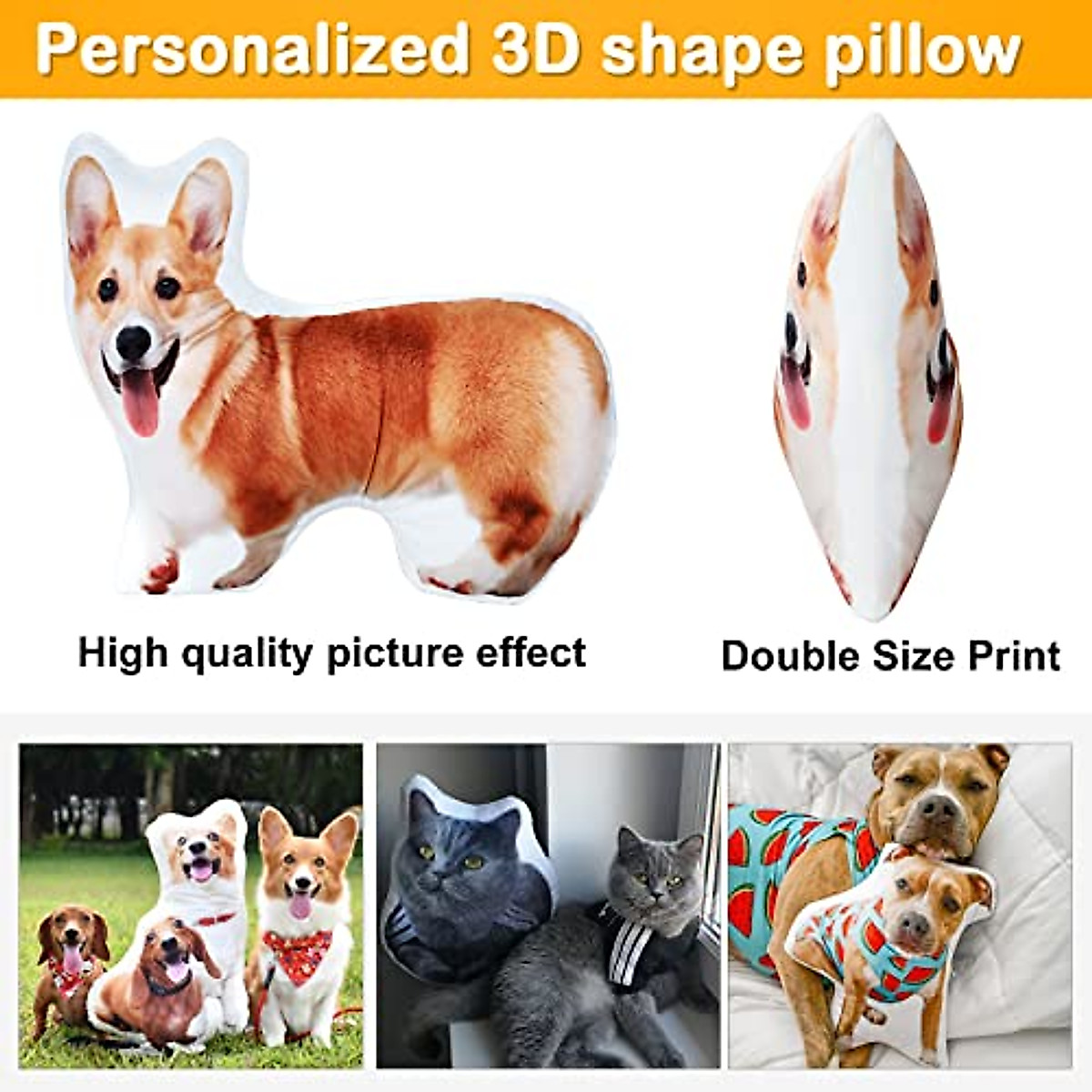 Custom4U Custom Pet Shaped Pillow with Pictures Personalized Funny Pillow Customized Photos Pet Pillow