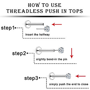 Kridzisw 18G Theadless Push in Nose rings Stud Piercing Jewelry for Women Surgical Stainless Steel Silver Flat Back Cartilage Tragus Helix Earrings Lip Labret Ring Stud Pin Piercings Jewelry Men 6mm