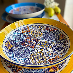 Alcoa Arte Portuguese Pottery Alcobaca Ceramic Decorative Salad Serving Bowl (Yellow) 023 10*10*2.5Inch (L x W x H)