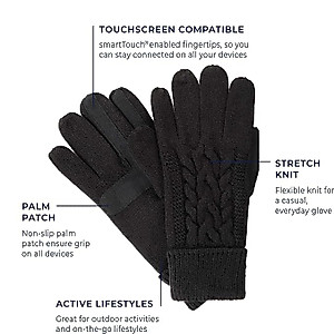 isotoner Women's Cable Knit Gloves with Touchscreen Palm Patches, One Size, Ivory