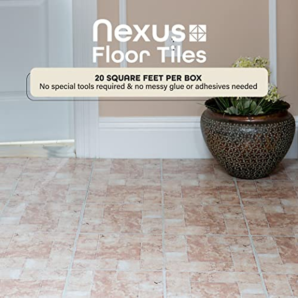 Nexus Self Adhesive 12-Inch Vinyl Floor Tiles, 20 Tiles - 12" x 12", Beige Terracotta Pattern - Peel & Stick, DIY Flooring for Kitchen, Dining Room, Bedrooms & Bathrooms by Achim Home Decor