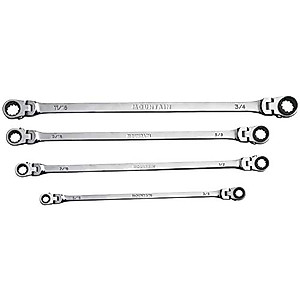 Mountain RF7 SAE Reversible Double Raised Box Ratcheting Wrench Set, Universal Spline, 90 Tooth Design, 180 Degree Rotating Head, Sizes 5/16", 3/8", 7/16", 1/2", 9/16" 5/8", 11/16", 3/4", 4-Piece