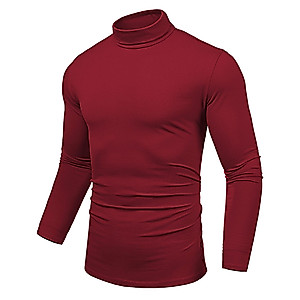 LecGee Men's Casual Slim Fit Lightweight Long Sleeve Pullover Top Thermal Turtleneck T-Shirt Wine Red