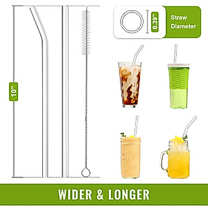 NETANY 12-Pack Reusable Glass Straws, Clear Glass Drinking Straw, 10''x10 MM, Set of 6 Straight and 6 Bent with 4 Cleaning Brushes - Perfect for Smoothies, Milkshakes, Tea, Juice - Dishwasher Safe