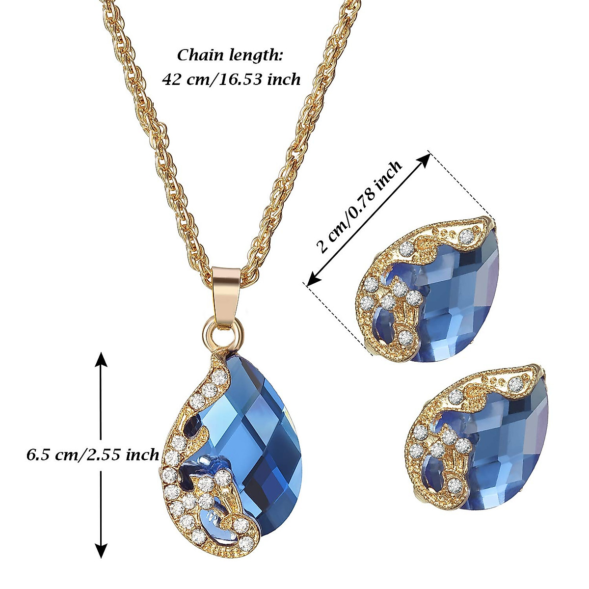 Hicarer 6 Pieces Jewelry Sets for Women Elegant Necklace Set Peacock Waterdrop Rhinestone Pendant Necklace Crystal Peacock Pattern Necklace Earrings Jewelry Set