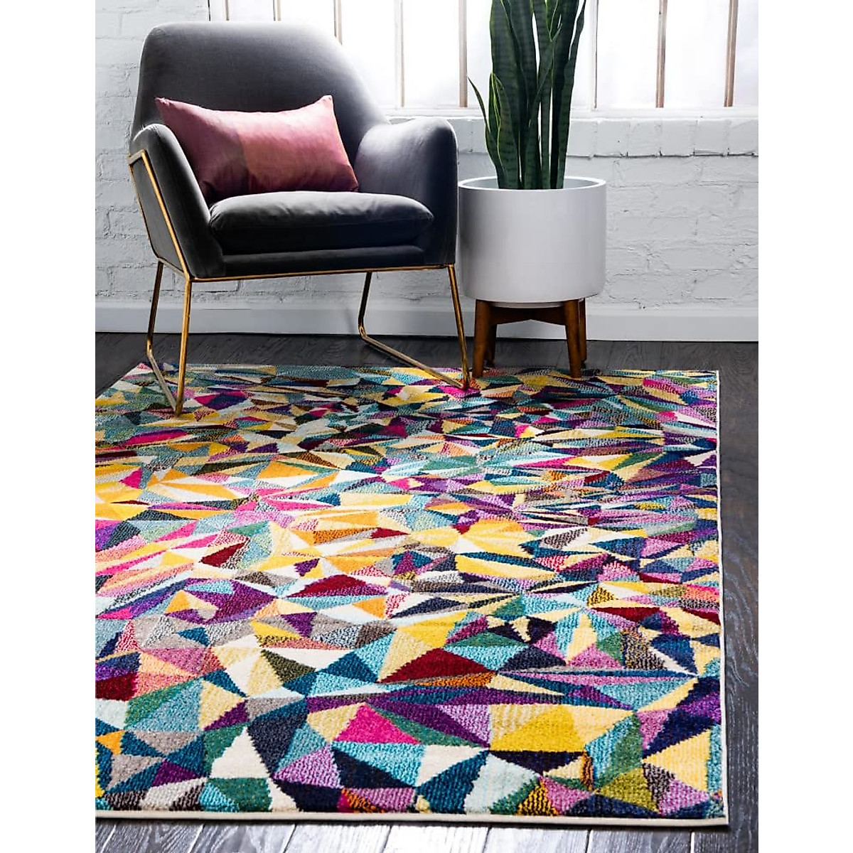 Unique Loom Estrella Collection Geometric, Triangles, Bright Colors, Abstract, Modern Area Rug, 9 ft x 12 ft, Multi/Beige