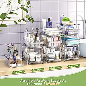 YOOMIDDA Bathroom Storage Organizer with Dividers, Multi-Purpose Kitchen Under Sink Organizers and Storage Slide-Out, Closet Organization, Kitchen Pantry Cabinet Medicine Bins (4 Tier)