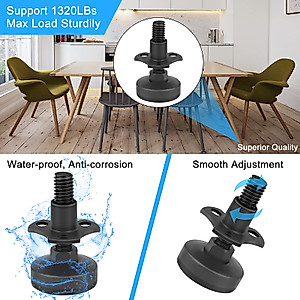 Heavy Duty Furniture Levelers 3/8''-16 Thread w/ T-Nut Kit Furniture Leveling Feet Adjustable Furniture Levelers for Tables,Cabinets,Chairs,Workbench,Sofa and More,Large Base Supports 1320LBs-4 Packs