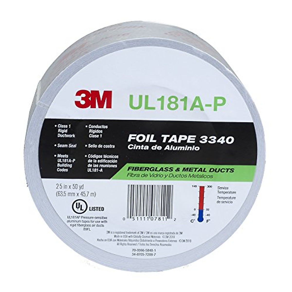 3M 3340 Foil Tape [UL 181 A & B listed/Linered]: 2-1/2 in. x 30 ft. (Silver)