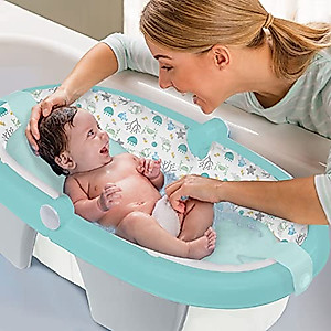 Summer® Foldaway Baby Bath (Under The Sea) - Convenient Baby Bathtub That Folds Compactly for Easy Storage and Travel - Inflatable Base for Extra Support - Durable Infant Tub