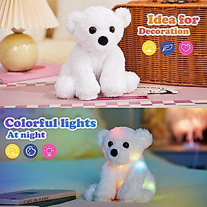 BSTAOFY Glow Polar Bear Light up Stuffed Animal LED Night Light Soft Plush Toy Adorable Birthday Valentines Mother's Children's Day for Toddler Kids, White, 9.5''