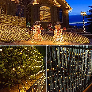 Solar Christmas Mesh Lights w/ Remote Timer, 10ft x 4.9ft 180 LED Waterproof Net String Lights for Outdoor Trees, Patio Bushes, Wedding Party, Front Back Yard, Porch, Balcony Decorations (Warm White)