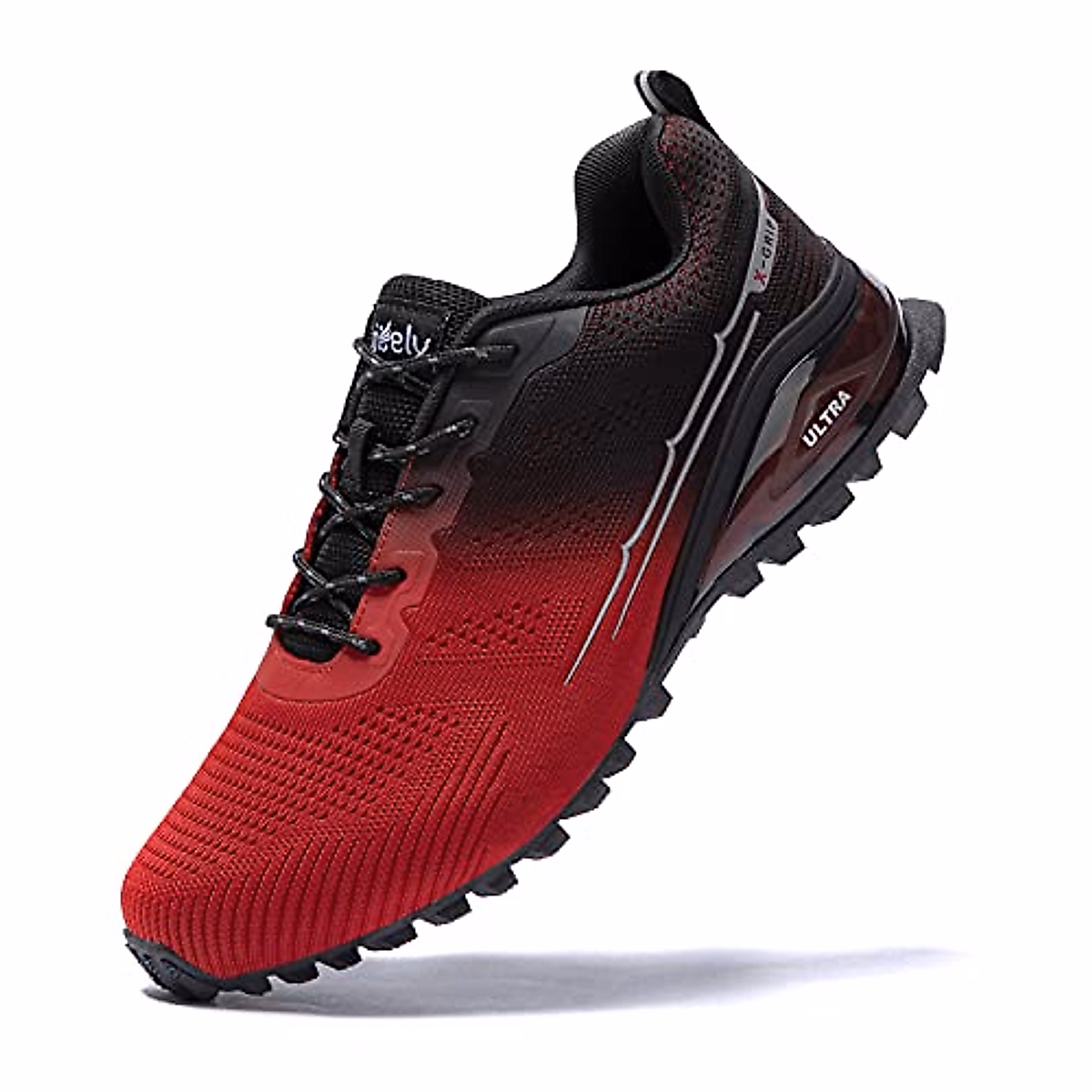 Kricely Men's Trail Running Shoes Fashion Hiking Sneakers for Men Tennis Cross Training Shoe Red Black Non-Slip Walking Footwear Size 10.5