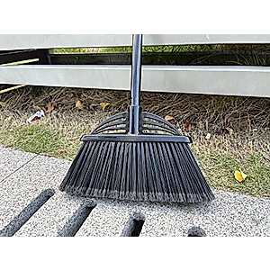 Xifando Four-Section Rod Long-Handled Broom,Heavy-Duty Broom, Angle Broom for Outdoor/Indoor（Black+Blue）