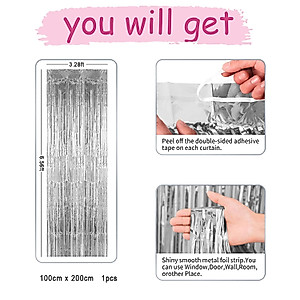 Hot Pink Silver Balloon Arch Kit, Silver Disco Ball Foil Curtains and Explosion Star Foil Balloon for Girl's 15/16/30th Birthday Princess 2024 Graduation Decorations