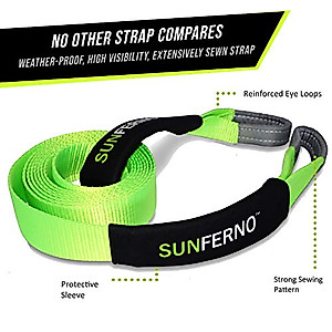 Sunferno Recovery Tow Strap 35000lb - Recover Your Vehicle Stuck in Mud/Snow - Heavy Duty 3" x 20' Winch Snatch Strap - Protective Loops, Water-Resistant - Off Road Truck Accessory - Storage Bag