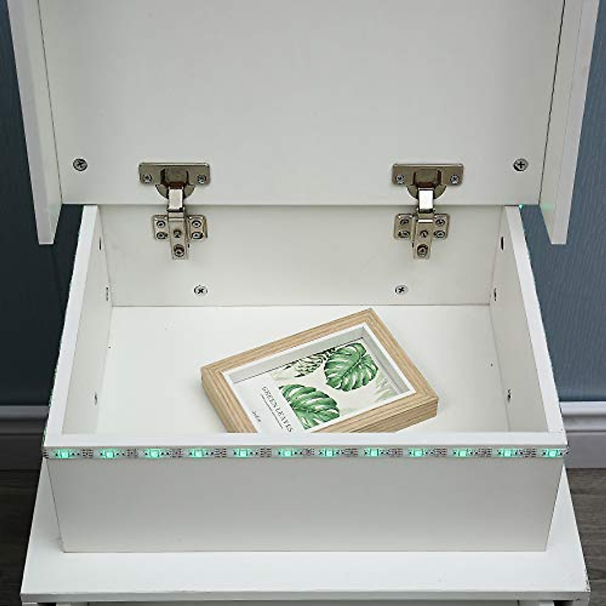 Modern LED End Table & Nightstand for Bedroom - Night Table with Built in Multi-Colour LED High Gloss Backlight - Bedside Cabinet with 2 Drawers for Living Room- Particle Board (White)