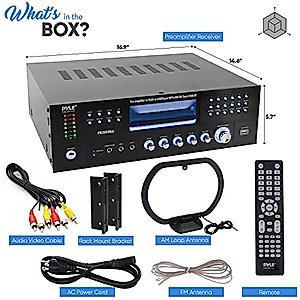 Pyle 4 Channel Wireless Bluetooth Amplifier - 3000 Watt Stereo Speaker Home Audio Receiver w/ FM Radio, USB, 2 Microphone w/ Echo for Karaoke, Front Loading CD DVD Player, LED, Rack Mount - PD3000BA