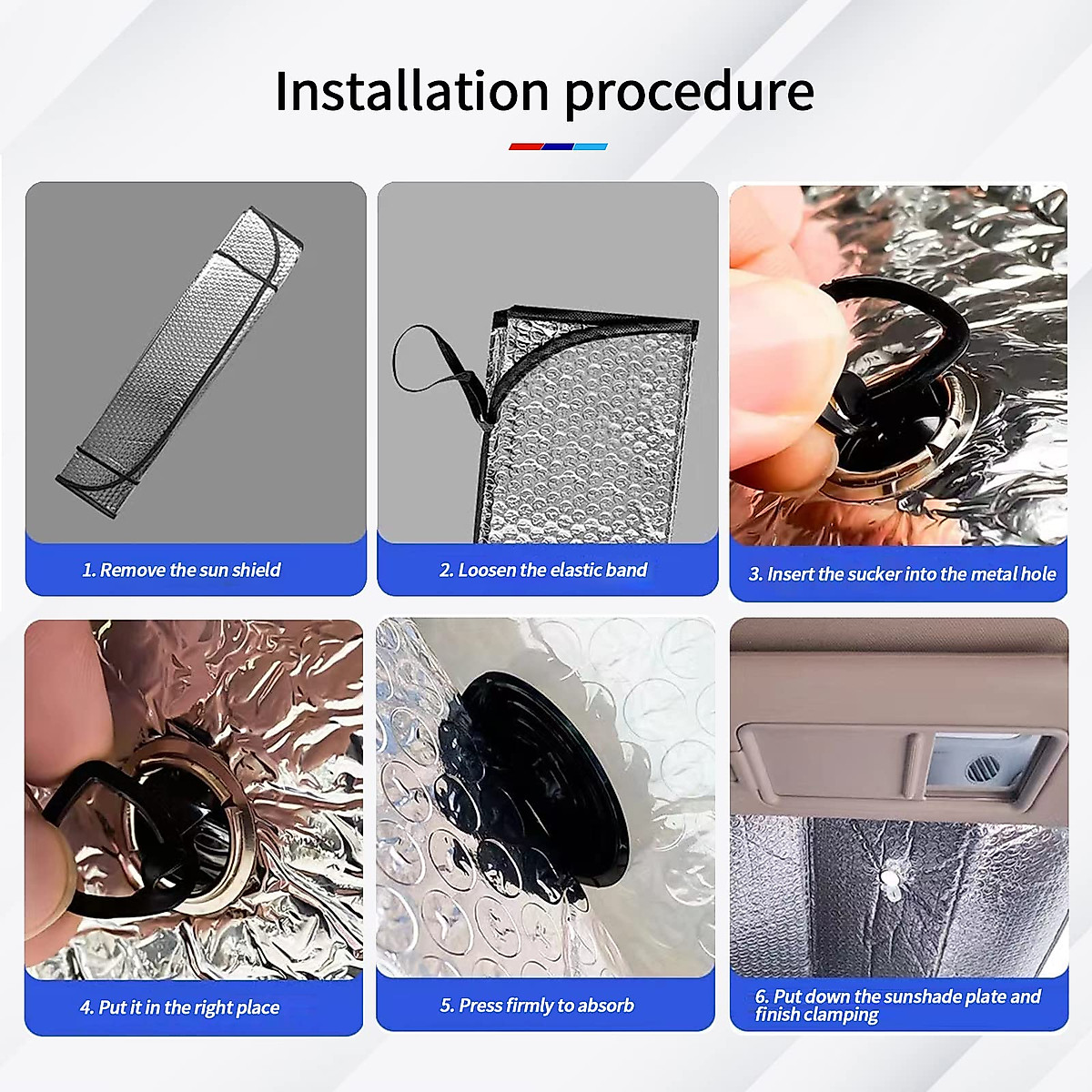 QODOLSI Pack-1 Car Windshield Sunshade, 51.1" x 23.6" Front Windshield Sunscreen Heat Shield, Front Window Sun Protector Cover, Universal for Auto SUVs UV Rays & Sun Heat Interior Protector (Silver)