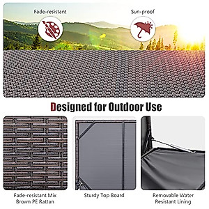 Giantex Outdoor Wicker Storage Box - 50 Gallon PE Rattan Storage Container with Lid, Waterproof Liner, Universal Wheels, Deck Storage for Pillows, Cushions, Gardening Tools, Mix Brown