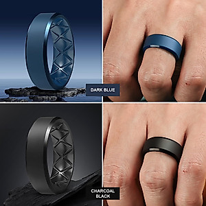 Egnaro Silicone Ring Men, Inner Arc Ergonomic Breathable Design, Mens Silicone Wedding Band 4 Rings / 1 Ring Rubber Wedding Bands, 9mm Wide-2.5mm Thick