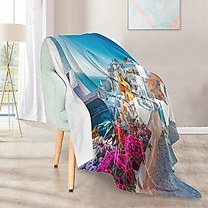 Blueangle Santorini Greece Blanket Super Soft Warm Cozy Blanket Lightweight All Season Fleece Throw Blanket for Bed or Sofa, Easy Care (50 x 60 Inches)