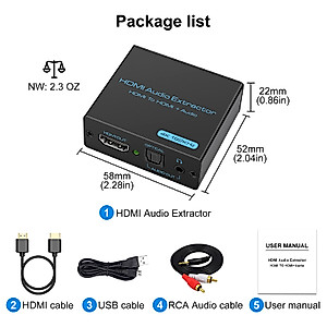 VPFET HDMI Audio Extractor 4K HDMI to Optical 3.5mm AUX Audio Adapter Splitter Converter Support HDCP Digital DTS 5.1 PCM